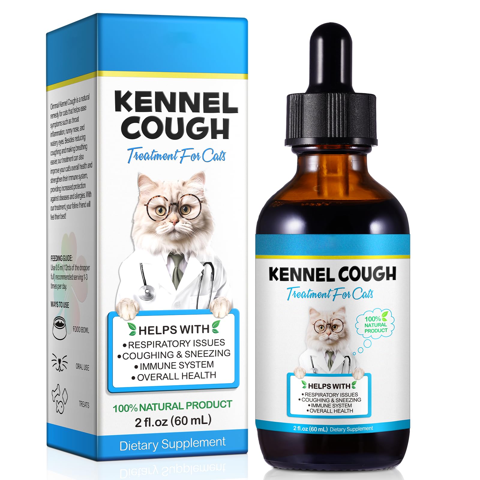 Kennel Cough for Cats, Kennel Cough Herbal Drops, Cats Cough Reliel Liquid Drop for Cats Allergy Relief, Soothes Cats Cough, Pet Health Supplies for Cat Cough Care, Chicken Flavor - 1 Pack / 2 Fl oz