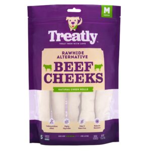 treatly cowcheek rolls 6" dog chew treats - natural flavor, 5 count/1 pack