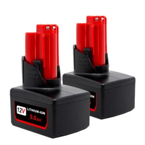 cruruakku 9.0ah replace for milwaukee m12 battery 12v 2pack 48-11-2490 48-11-2403 48-11-2402 48-11-2412,compatible with milwaukee 12v cordless power tools.