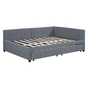 Harper & Bright Designs Full Size Upholstered Daybed with 2 Storage Drawers Sofa Bed Frame for Boys Girls Kids Adults Toddler No Box Spring Needed, Linen Fabric (Gray)