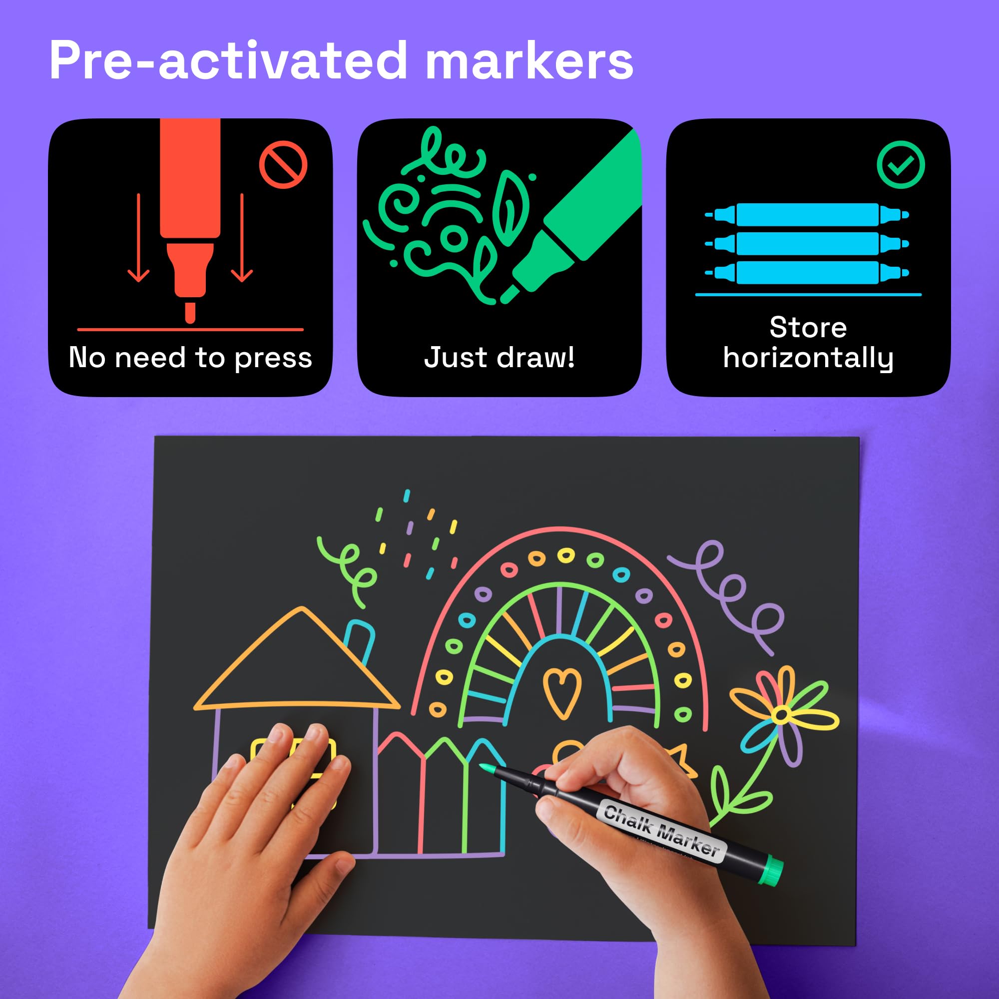 ARTISTRO Liquid Chalk Markers Pre-Activated, Liquid Chalk Markers Erasable Chalk Markers for Glass or First Day of School Sign, Chalkboard Markers with White Chalk for Kids & Adults (Fine Tip, 12)