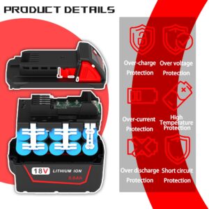 Cruruakku 2 Pack Replace Battery for Milwaukee M18 Battery 5.0ah and Charger Combo,Compatible with Milwaukee M18 Cordless Power Tools 18V Lithium Battery 48-11-1850 48-11-1840 48-11-1860