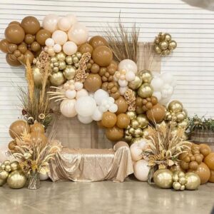 Brown and Gold Balloons, 12 Inch Retro Brown Cream Balloon, Metallic Sand Gold Brown Beige Balloons, Apricot Neutral Gold Balloons for Birthday Baby Shower Jungle Boho Wedding Decorations