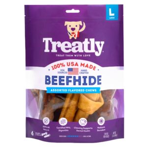 treatly usa beefhide large assorted dog chew treats - chicken & beef flavor, 6 count/1 pack