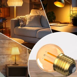 TobeBright 1.5Watt Low Watt LED Light Bulbs Equivalent to 10 Watt Night Light Bulbs,E26 Standard Base G40 Small Globe Light Bulbs,2200K Soft Warm Light Bulb for Bedroom,Amber Glass,Non-Dimmable,2-Pack