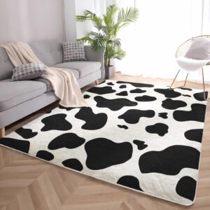 untilplan printing washable rugs for living room, 4x6 feetanti-skid area rug, indoor floor carpet for kitchen entryway laundry dining room, kids rugs for bedroom girls (cow-black, 4x6 ft)