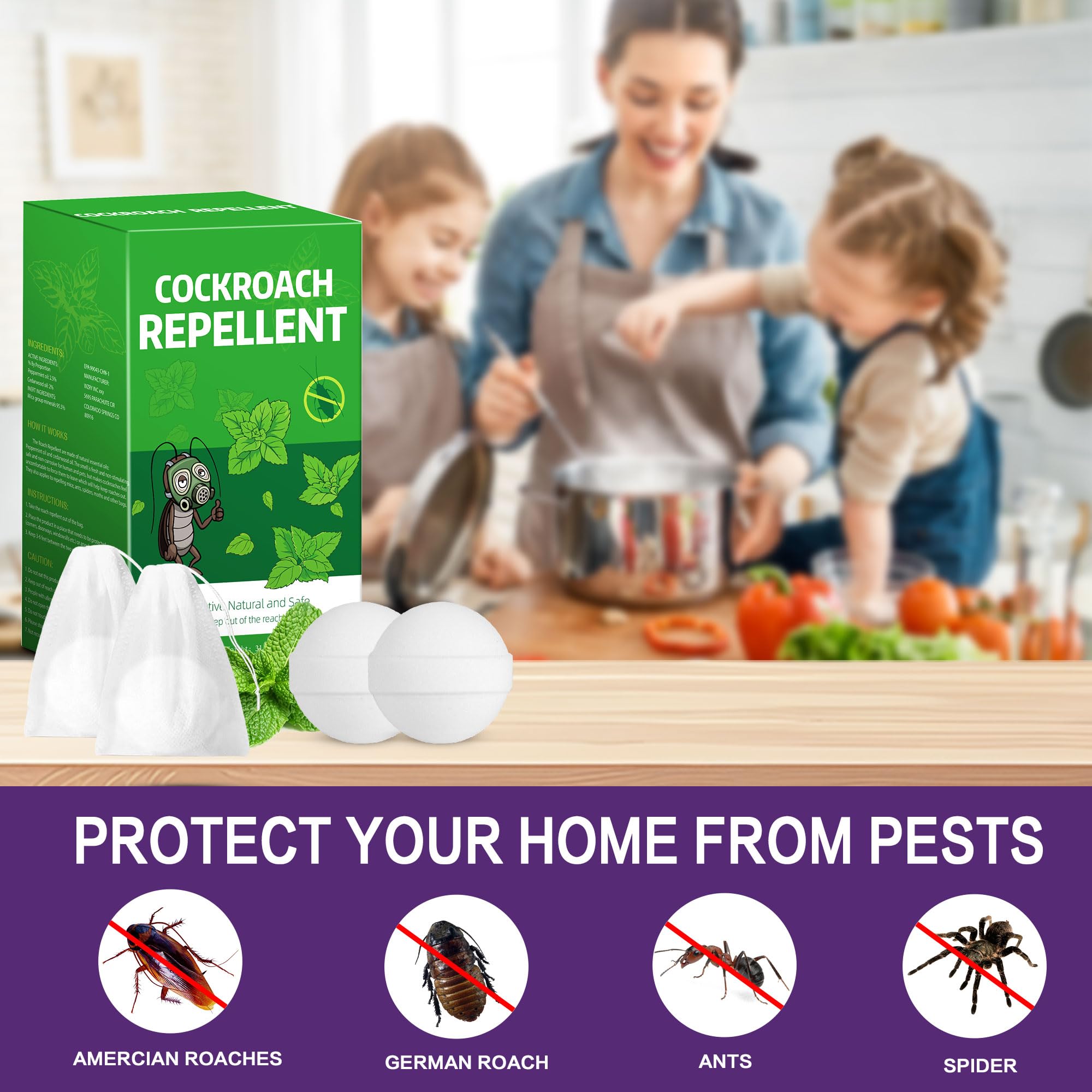 36 Pack Powerful Roach Repellent for Kitchen - Cockroach Repellent for Indoor and Outdoor, Natural Peppermint Oil to Keep Roach Away from House Closet Office Hotel Garage, Safe Around Pets & Plants