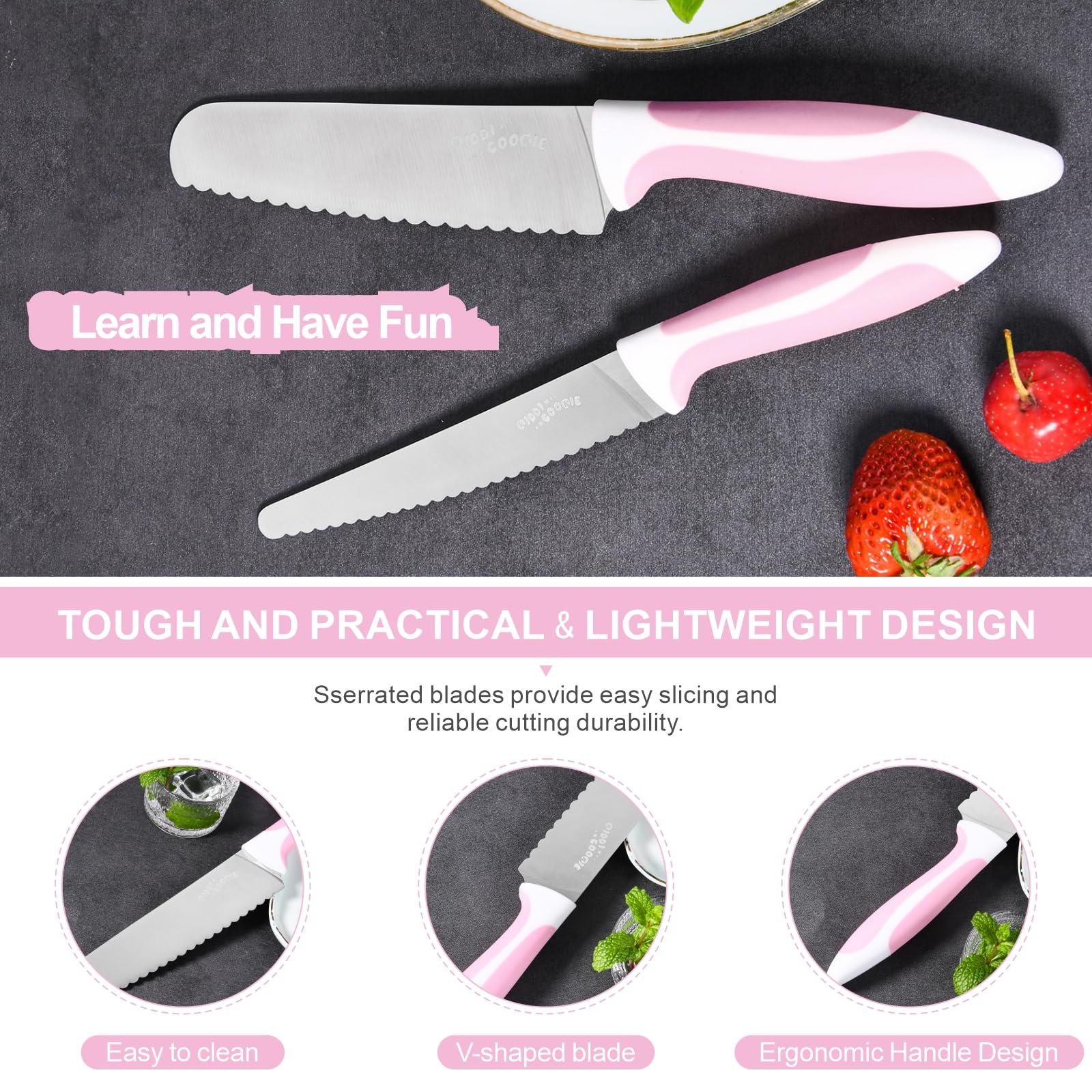 kiddi cookie Serrated Knife Serrated Bread Knife Stainless Steel Serrated Kitchen Knife Tomato Knife Lettuce Knife 6" Pink