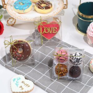 SLShePack 50PCS Clear Cookie Boxes Soap Boxes Chocolate Truffle Boxes for 4,Donut Boxes Macaron Boxes Chocolate covered Cherries Boxes Mini Bakery Boxes Brownie Boxes(3¼"X3¼X1½)