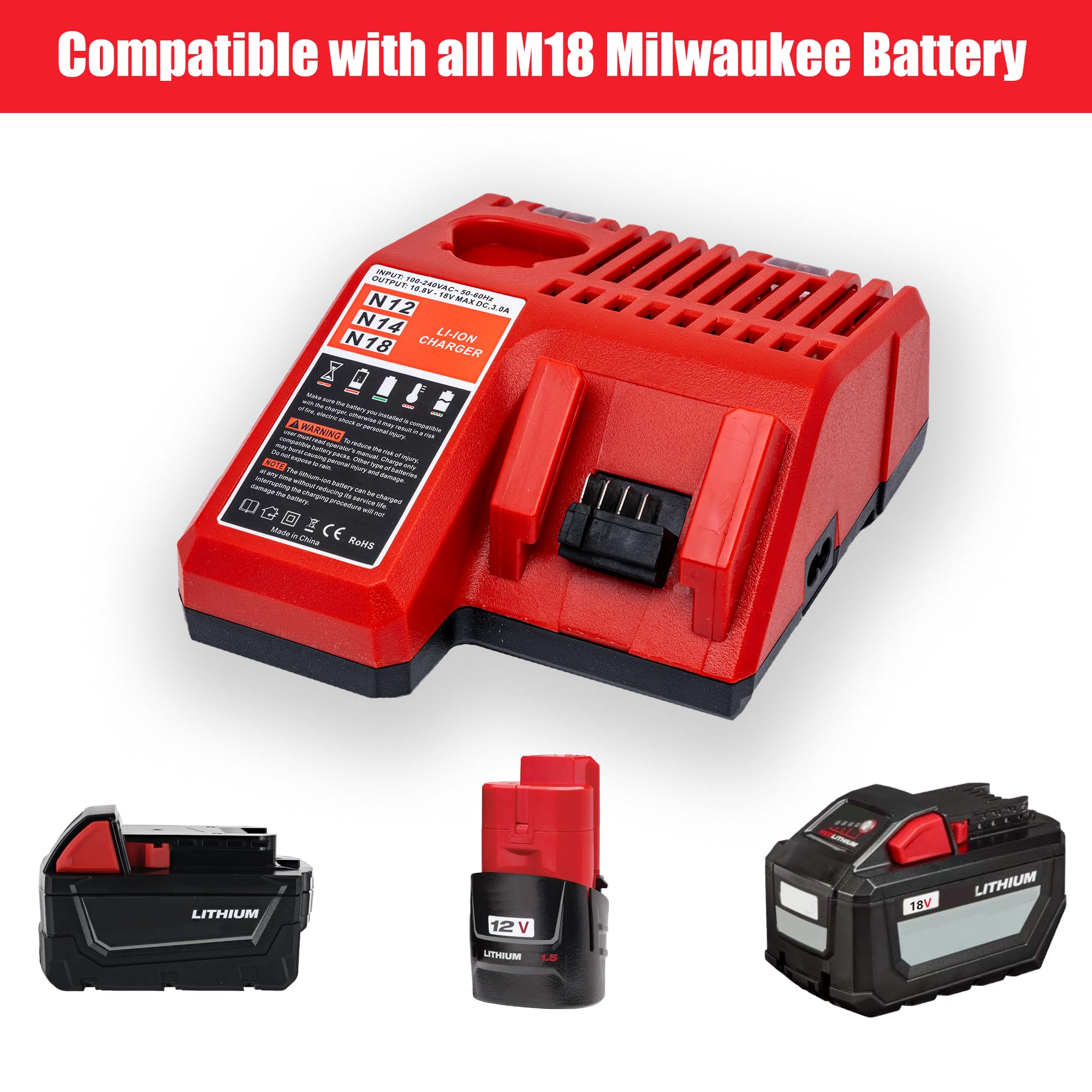 Cruruakku 2 Pack Replace Battery for Milwaukee M18 Battery 5.0ah and Charger Combo,Compatible with Milwaukee M18 Cordless Power Tools 18V Lithium Battery 48-11-1850 48-11-1840 48-11-1860