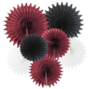 graduation decorations maroon black 2024/burgundy black graduation party decorations/burgundy white black tissue paper fans for maroon black birthday party bridal shower/maroon graduation decorations