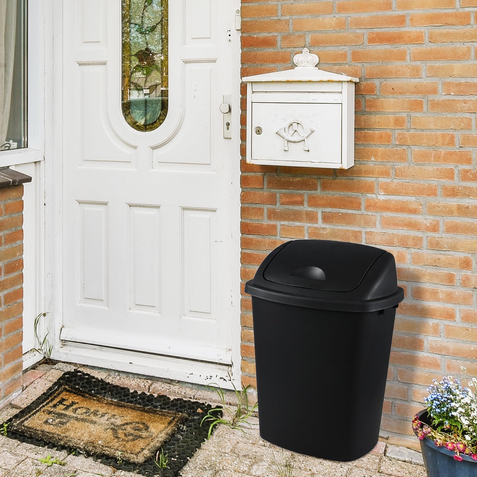 Wekioger 4-Pack 10 Gallon Plastic Swing Top Trash Can, Kitchen Garbage Can with Swing Lid, Black