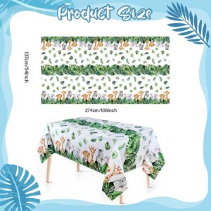 Irenare 3 Pieces Jungle Safari Tablecloths Wild Animals Plastic Table Cover Hawaiian Luau Table Cloths for Tropical Baby Shower Zoo Birthday Party Supplies, 54 x 108 Inch