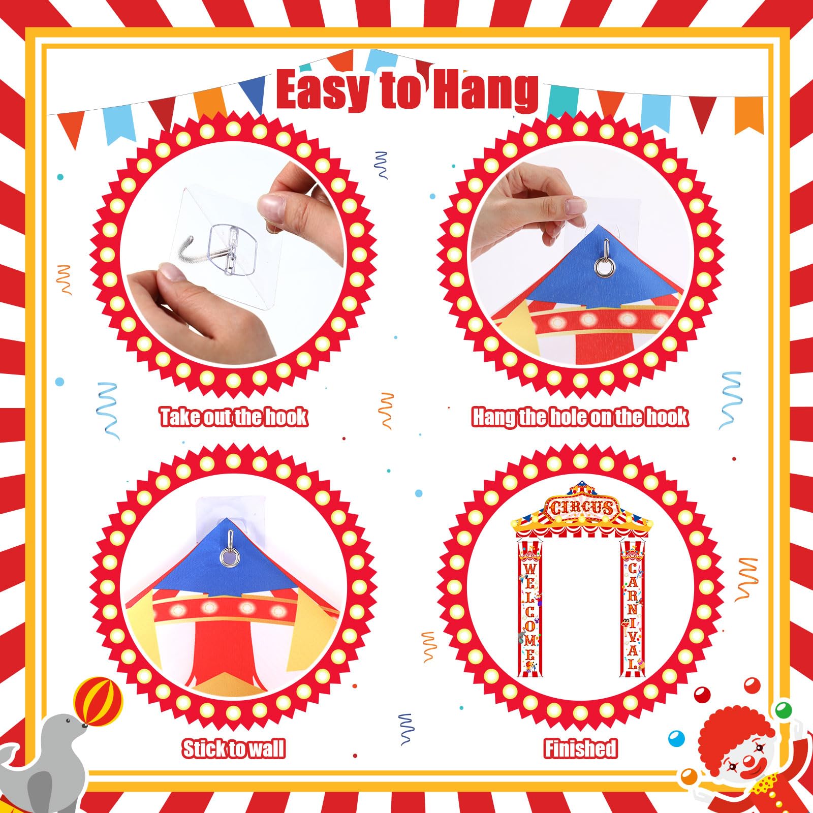 Blulu 3 Pcs Carnival Circus Porch Banner Decorations Circus Party Awning Hanging Banner Carnival Welcome Door Banner Set Carnival Circus Party Supplies for Circus Theme Birthday Decor