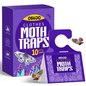 clothes moth traps, 10 pack pheromones clothing moth trap with lure for closets & wardrobes, carpet and fabric moth, moth treatment & prevention for indoor