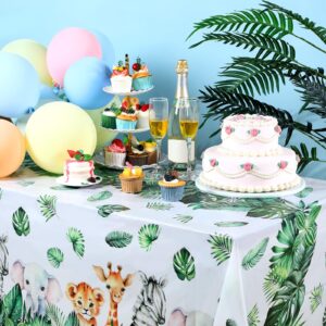 Irenare 3 Pieces Jungle Safari Tablecloths Wild Animals Plastic Table Cover Hawaiian Luau Table Cloths for Tropical Baby Shower Zoo Birthday Party Supplies, 54 x 108 Inch