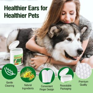 PawsGear Ear Wipes for Dogs and Cats - Soothing Cleansing, Odor Removal, Natural Plant Extracts, 50 Count