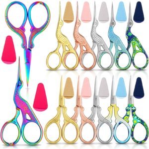 lasnten 24 pcs sewing embroidery scissors with artificial leather cover stainless steel rainbow stork scissors small vintage craft scissors portable diy sewing tool for needlework manual handicraft