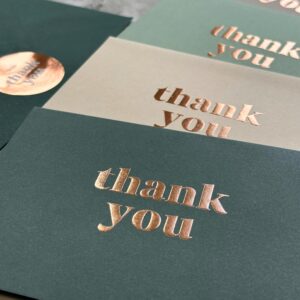 run2print (36 pack thank you cards with envelopes & stickers - elegant green embossed rose gold foil pressed - blank notes wedding, bridal, baby shower, business and formal all occasion cards