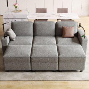 beyond smart multifunctional sleep sofa, modular sectional sofa bed, sleeper sofa for living room with storage, armrest with power grommet and cup holder, wireless charging stand & led light included