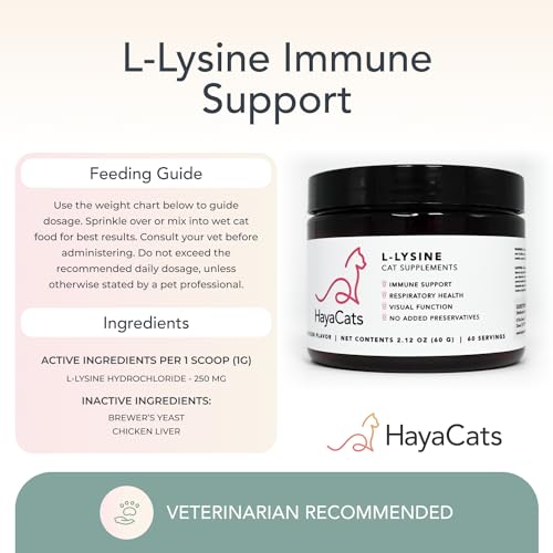 Haya Pets Lysine Cat Supplements Immunity Booster Powder for Respiratory Support, Eye Health, Runny Nose, Cat Herpes, and Allergy Support