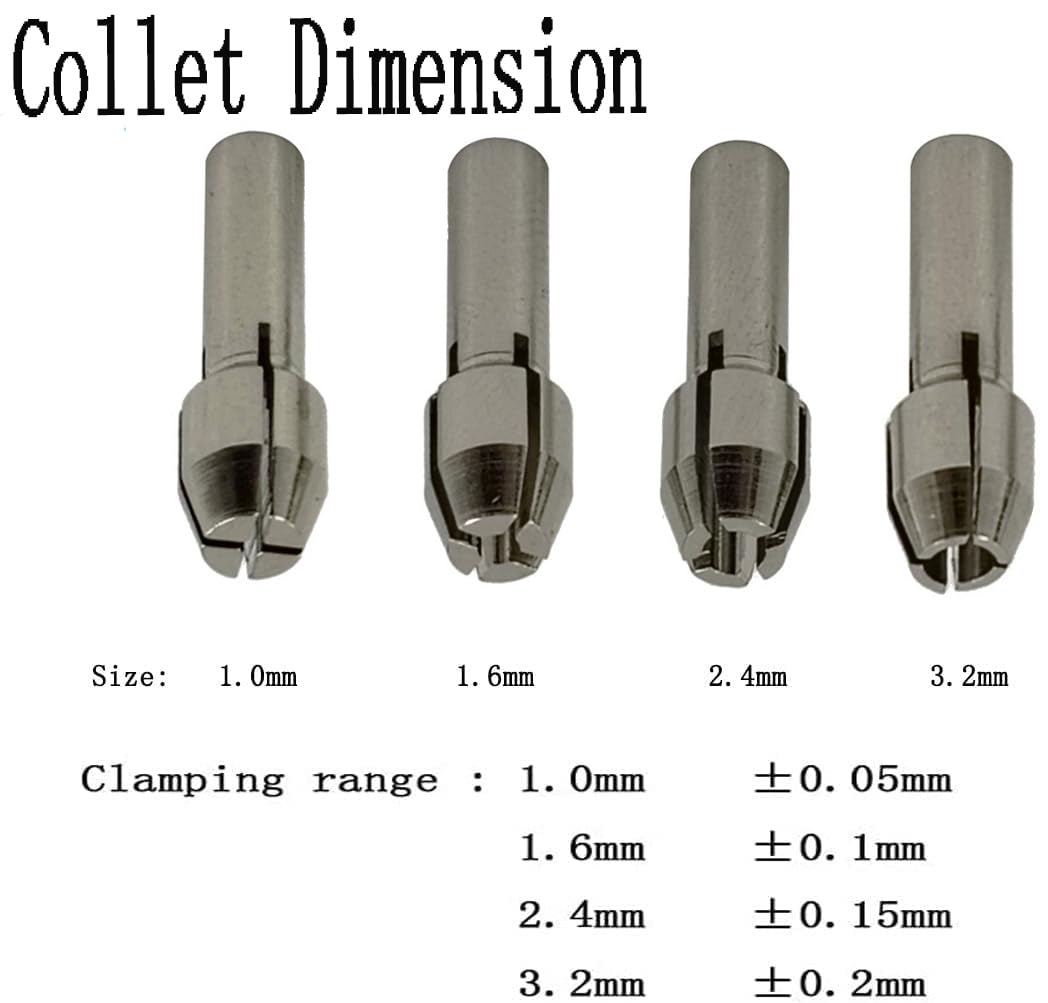 10 Pcs Rotary Collet Nuts Set, 3-Jaw Multi Quick Change Keyless Clamping Chuck for Rotary Tools (Collet Size: 1mm/1.6mm/2.3mm/3.2mm)