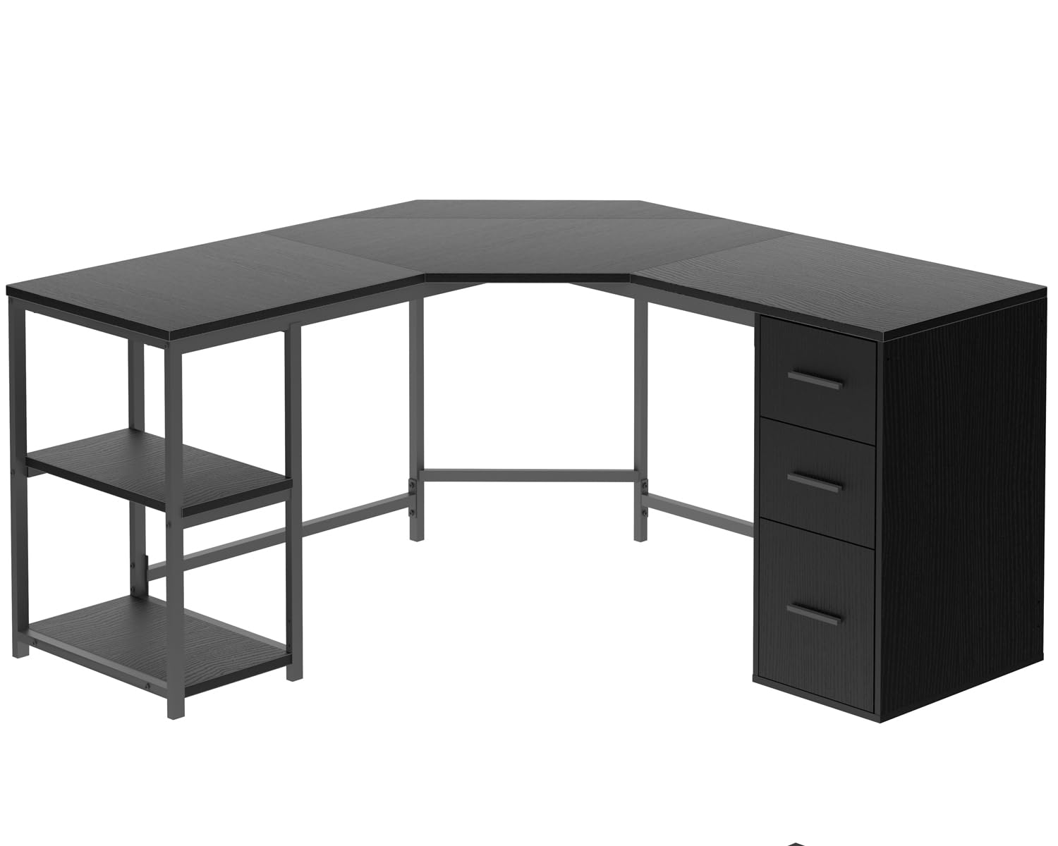 LVB Black L-Shaped Desk with File Drawers Cabinet, Reversible Corner Executive Computer Desk with Storage Shelves, Modern Large Work Study Writing Gaming L Shape Desk for Home Office Bedroom, 60 Inch