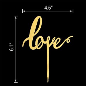 OIXCMNJQ Mirror Gold Love Cake Topper for Wedding Reception/Engagement/Bridal Shower/Anniversary/Birthday/Bachelorette/Confession Cake Topper Decor, Acrylic