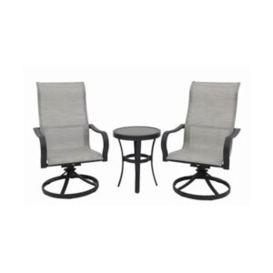 four seasons courtyard palermo 3 piece aluminum bistro furniture set with swivel rockers and drop in tile table for outdoor backyard lawns and patios