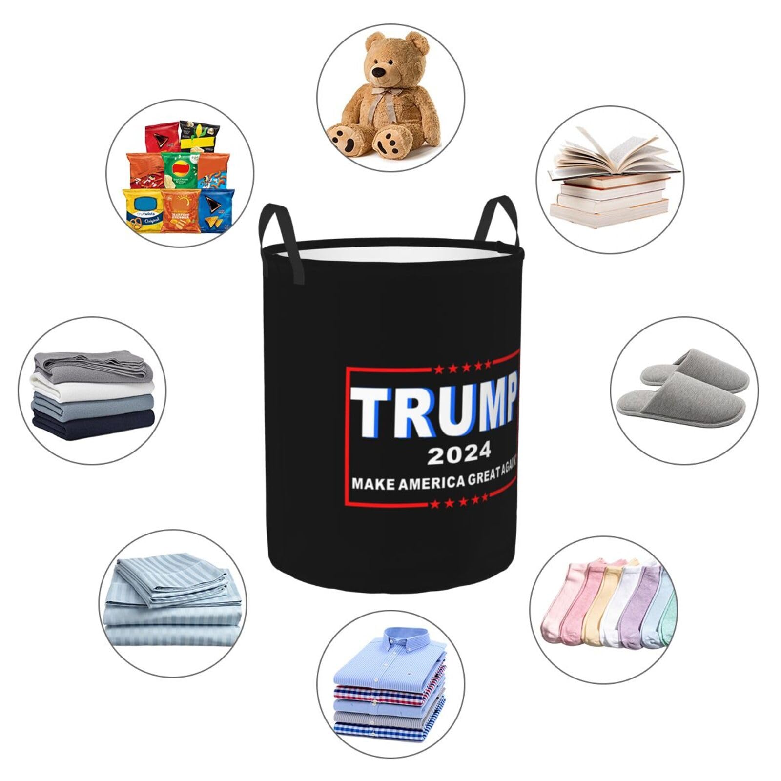 Trump-2024 7 Laundry Hamper Circular For Bedroom Bathroom Storage Baskets Foldable Décor