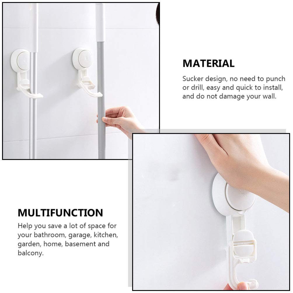 NPQPNAFC Wall Mounted Hooks Mop and Broom Holder Suction Cup Gripper Plastic Wall Mounted Organizer Storage Hooks Tool Hanger Racks for Kitchen Garden Garage Laundry Room White Hanger Hooks Hooks