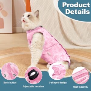 Cat Recovery Suit for Skin Diseases Breathable Cat Onesie After Surgery Recovery Suit for Cats E-Collar Alternative for Cats and Dogs Anti Licking Pajama Suit (Pink L)