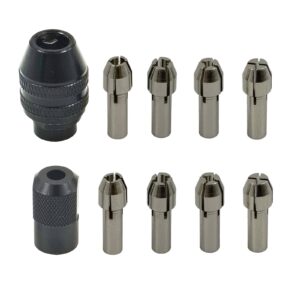 10 pcs rotary collet nuts set, 3-jaw multi quick change keyless clamping chuck for rotary tools (collet size: 1mm/1.6mm/2.3mm/3.2mm)