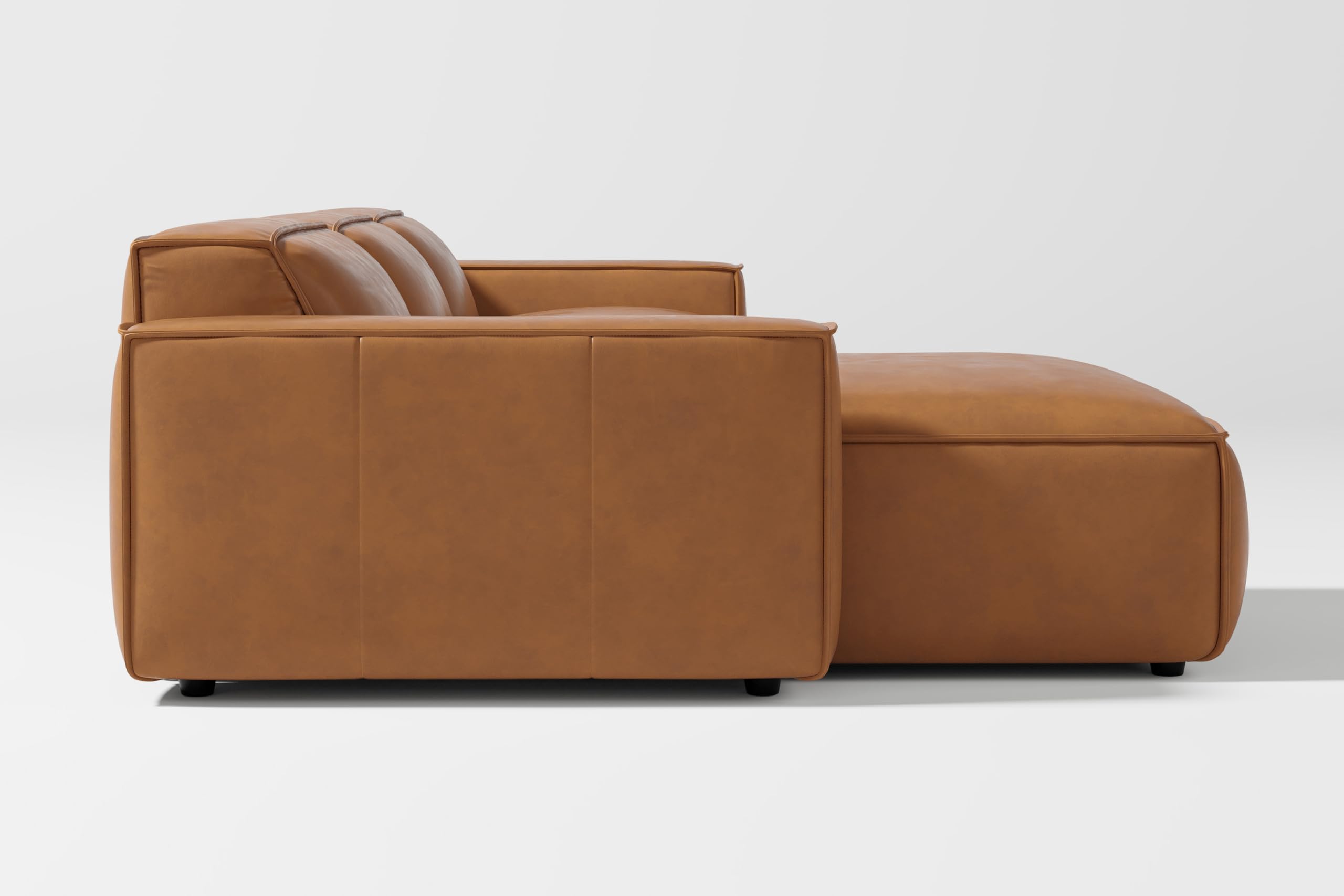 Valencia Nathan Nappa Leather Couch - 3 Seats with 2 Chaises - 100% Full Aniline Leather Modern Sectional Sofa for Lounge and Living Room Solid Wood Frame and High-Resilience Foam (Caramel Brown)