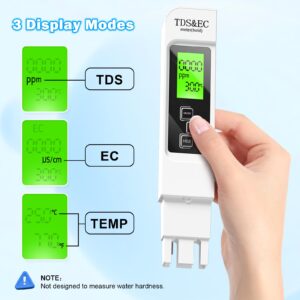 2024 New 4 in 1 TDS Meter - TDS EC & Temperature(°C,°F) Meter,Accurate & Reliable Digital Water Testing Kits for Drinking Water, Tap, Well, Swimming Pool,Hydroponics, Aquarium, RO/DI System (White)