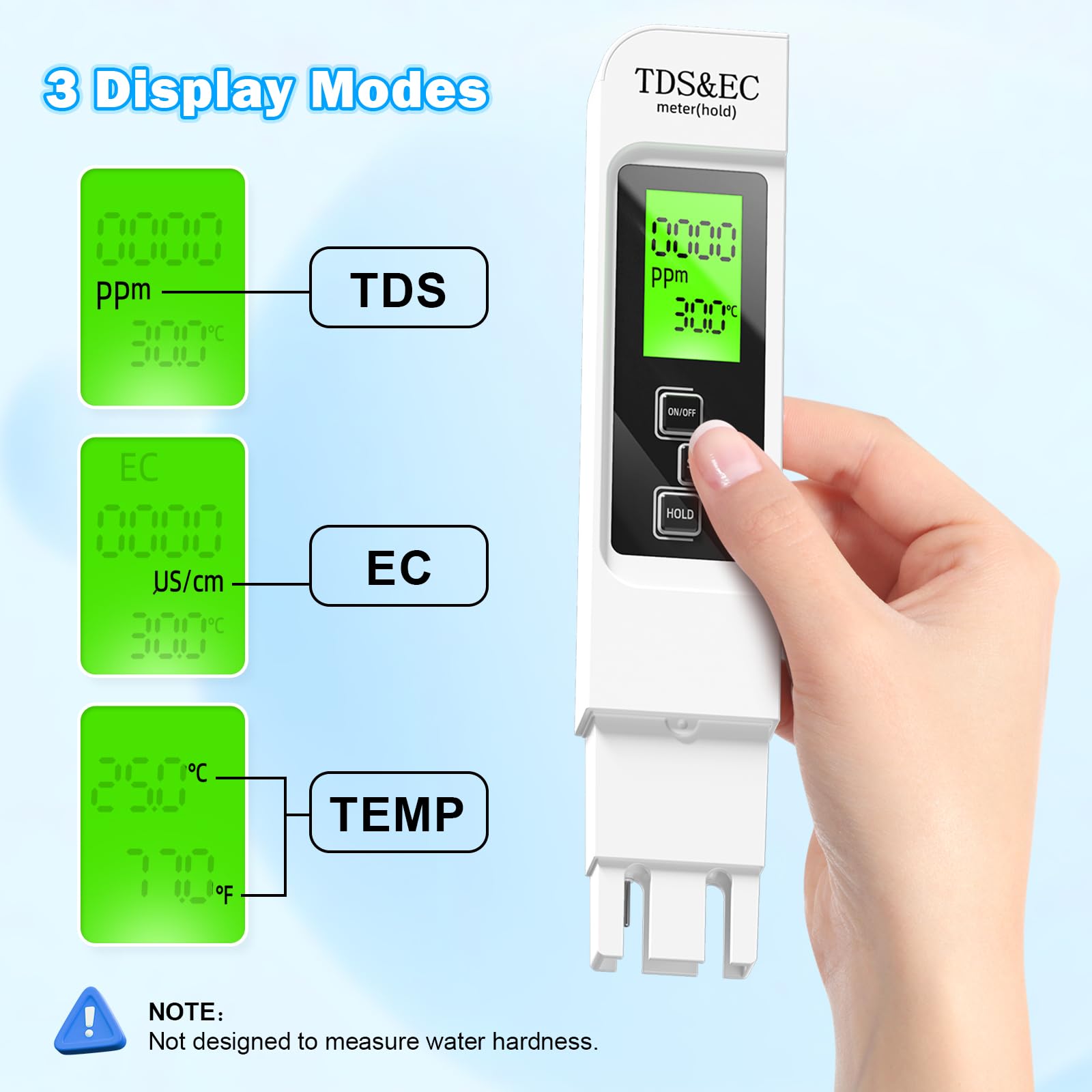 2024 New 4 in 1 TDS Meter - TDS EC & Temperature(°C,°F) Meter,Accurate & Reliable Digital Water Testing Kits for Drinking Water, Tap, Well, Swimming Pool,Hydroponics, Aquarium, RO/DI System (White)