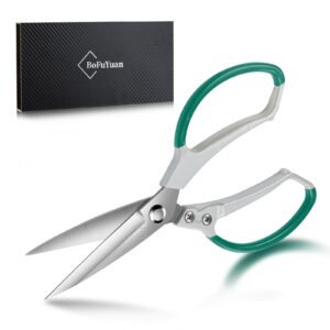 bofuyuan scissors heavy duty utility - stainless steel multipurpose sharp scissors for cutting cardboard, carpet, thick fabrics, leather, rubber plastics（9.25" green）