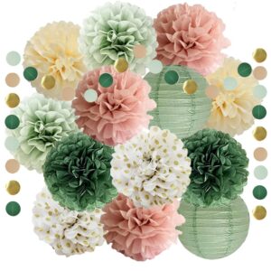 sage green dusty pink tissue paper pom poms decorations paper lanterns sage green dusty pink party decorations cicle dots garland for bridal shower baby shower wedding birthday party decorations