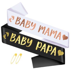 generic baby mama and baby papa sash for baby shower，mom to be sash and dad to be sash for gender reveal, boy or girl,he or she baby sex reveal decorations,new mom daddy gifts