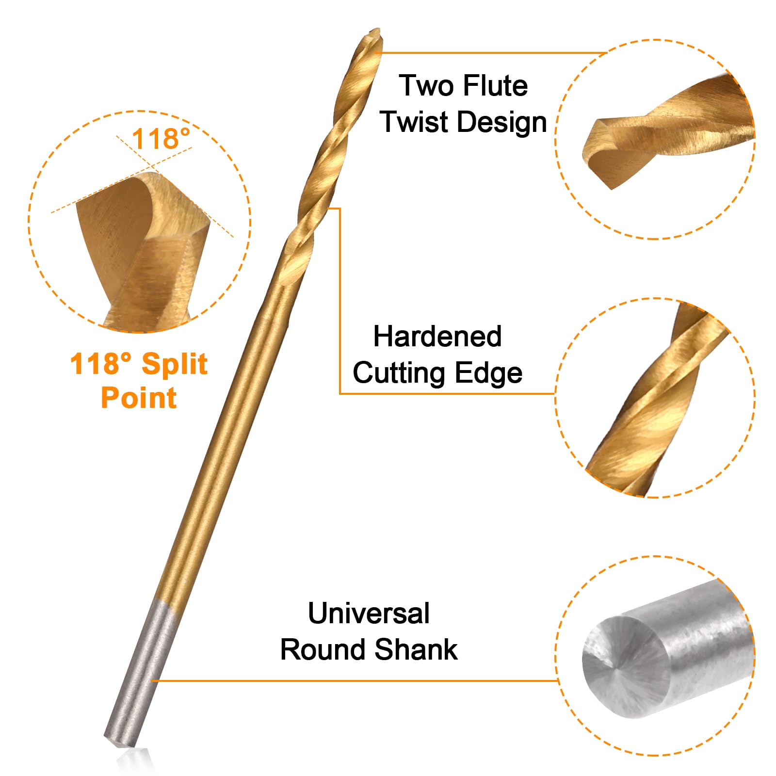 Uolor Mini Twist Drill Bit Set, 10Pcs Micro Engraving Drill Bits, 0.6mm-2.2mm, HSS 2.35mm Shank Titanium Coated Tiny Drill Bit Hole Drilling Tool for DIY Resin, Jewelry, Amber, Circuit Board, Walnut