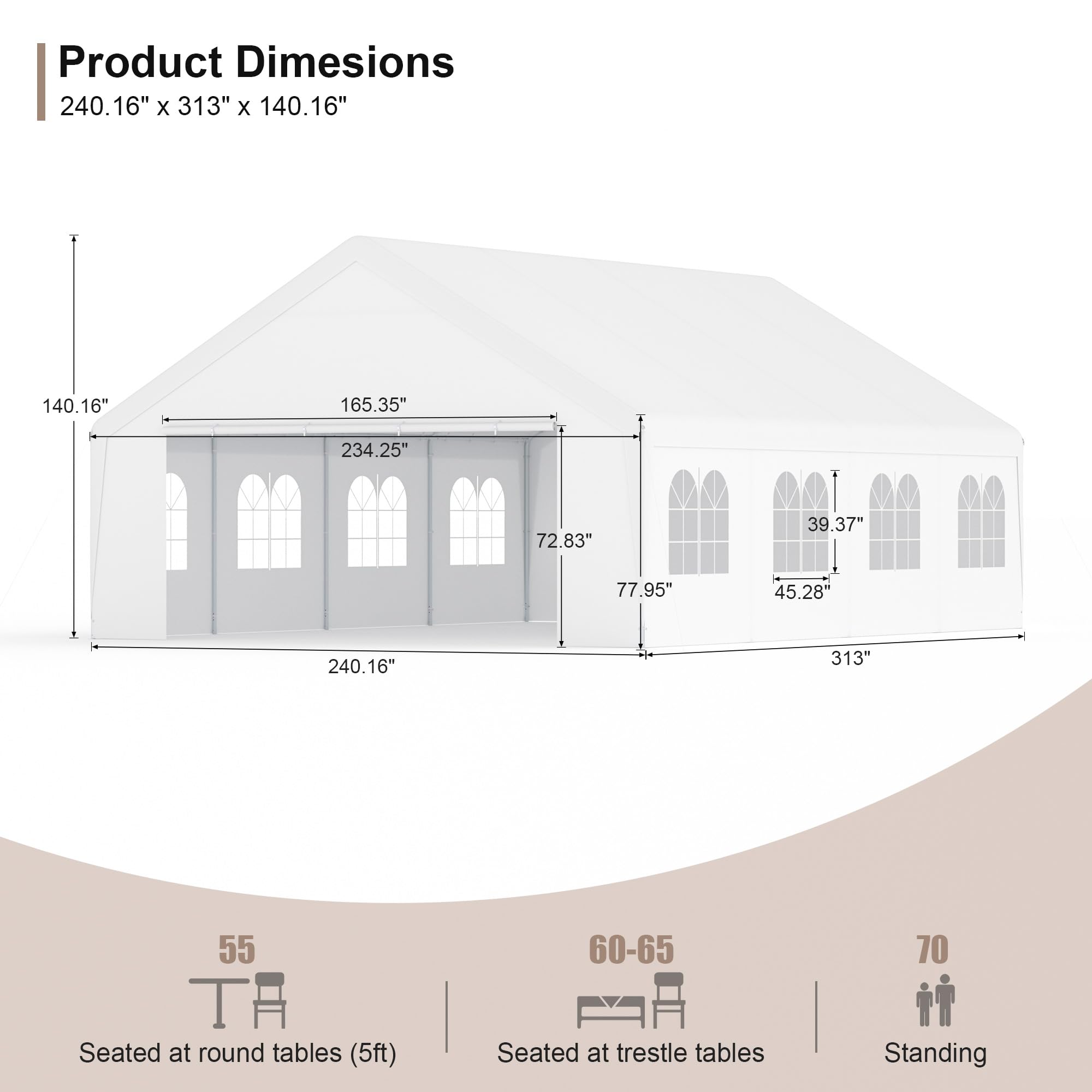 GOJOOASIS 20' x 26' Heavy Duty Carport with Roll-up Visual Windows, Reinforced Party Tent with Removable Sidewalls & Doors for Parties, Wedding, Outdoor Events, Car Canopy with All-Season Tarp, White