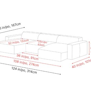 Valencia Nathan Nappa Leather Couch - 3 Seats with 2 Chaises - 100% Full Aniline Leather Modern Sectional Sofa for Lounge and Living Room Solid Wood Frame and High-Resilience Foam (Caramel Brown)