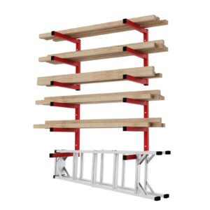 yheenlf wall mount lumber storage rack and garage shelving, wood organizer, 4pack holds up 1200 lb with 3-level-indoor and outdoor use,16.7 x 12.7 x 1.2 inches, red, hmbj001r-4