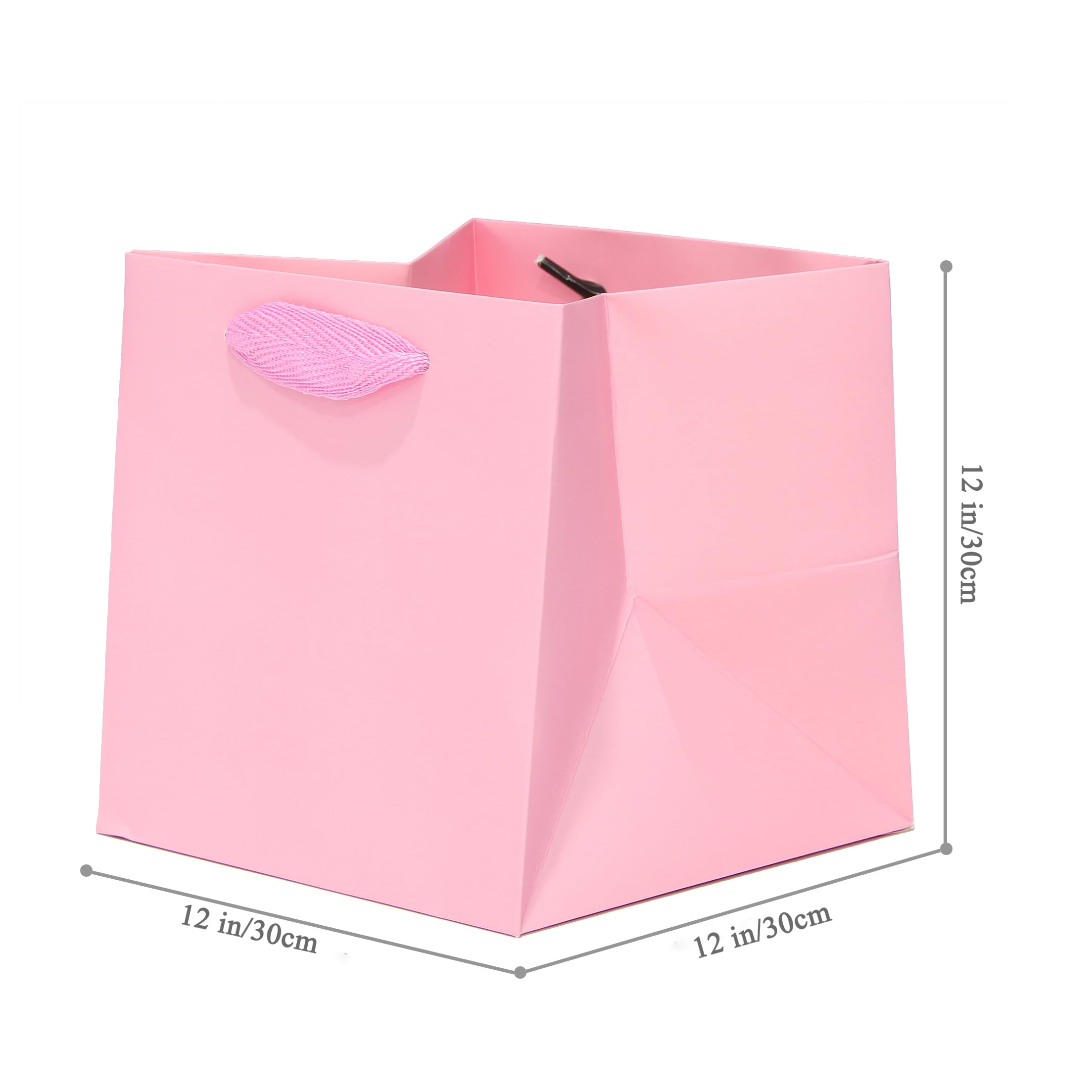 LFCXHTY Pink Large Square Gift Bags Square Bottom Bags with Handles for Party Favor, Birthday Gift Bags (12 x 12 x 12 in, 1 CT)