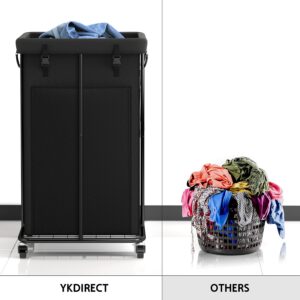 YKDIRECT 150L Laundry Basket Laundry Hamper with Wheels, Metal & Oxford Fabric Laundry Clothes Hamper, Suitable for Bedroom, Bathroom, Dorm Room, Laundry Room (Dark Black, 150L)