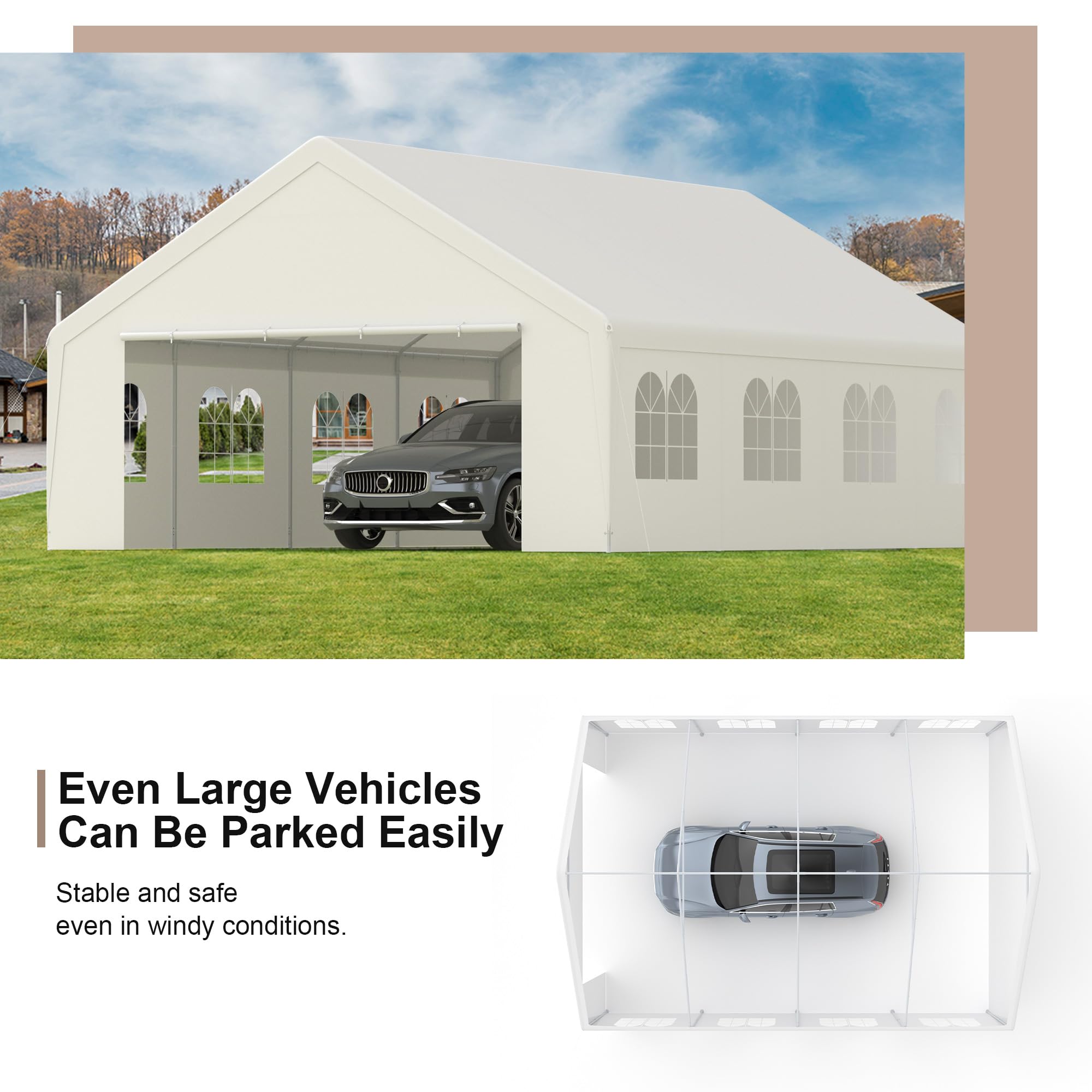 GOJOOASIS 20' x 26' Heavy Duty Carport with Roll-up Visual Windows, Reinforced Party Tent with Removable Sidewalls & Doors for Parties, Wedding, Outdoor Events, Car Canopy with All-Season Tarp, White