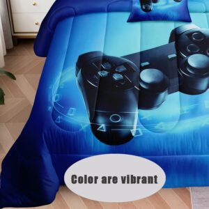 5 Pieces Bed in a Bag for Gaming Bedding Set,Boys Gamer Comforter Set with Flat Sheet,Fitted Sheet,Pillowcases,Cushion Cover,Game Console Pattern Bed Set for Kids Boys Room Decor A04T