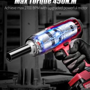 AVID POWER Cordless Impact Wrench, 1/2 Impact Gun w/Max Torque 330 ft lbs (450N.m) (Light Red)