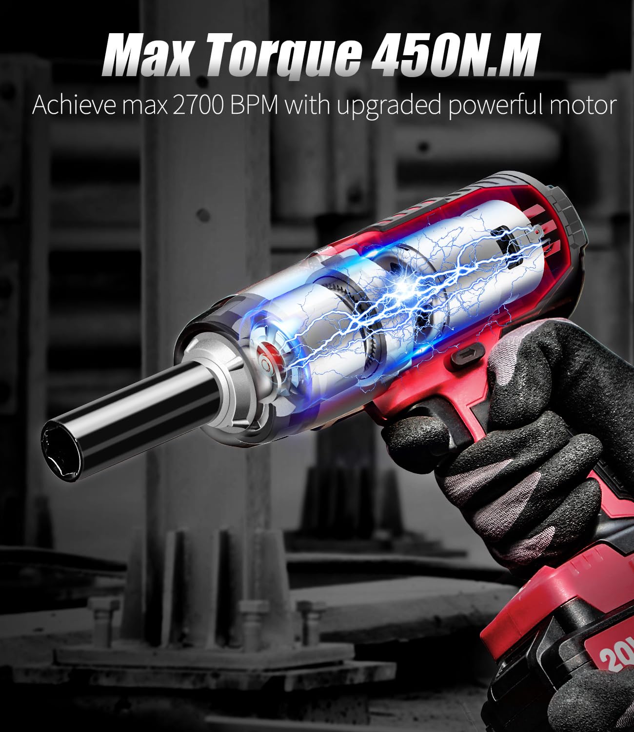 AVID POWER Cordless Impact Wrench, 1/2 Impact Gun w/Max Torque 330 ft lbs (450N.m) (Light Red)