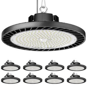 onlylux super bright led high bay lights 200w, 30000lm 6500k ufo high bay led shop lights ac100-277v with plug industrial warehouse workshop factory barn garage area lighting fixture - 8 pack